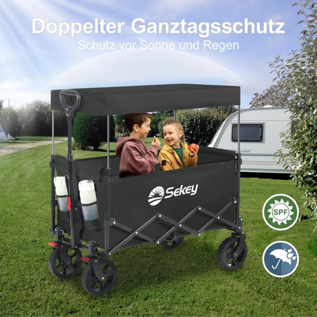 XXL Bollerwagen 150L 150KG, Faltbarer Bollerwagen mit Dach, Schwarz kaufen